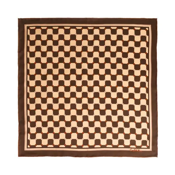 LOST PATTERN Checkerboard Silk Bandana Scarf Coffee - Brown