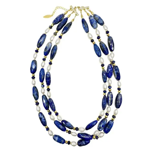 FARRA Lapis Lazuli And Freshwater Pearl Multi-layered Necklace - Blue/white