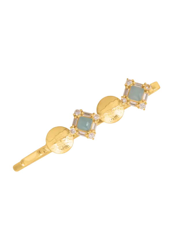 LAVANI JEWELS Elara Aquamarine Hairpin - Gold/blue