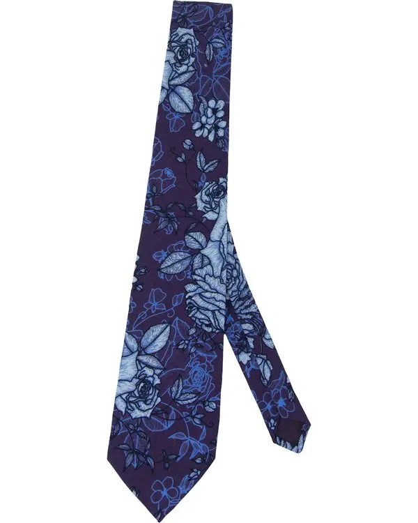 LORDS OF HARLECH Taddeo Roma Floral Merino Neck Tie - Purple