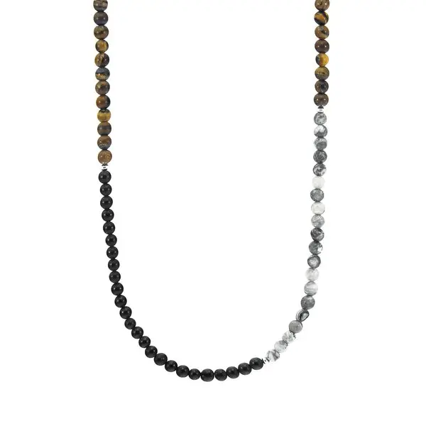 ANCHOR & CREW Isaac Silver & Stone Skinny Necklace X Wrap Bracelet - Black