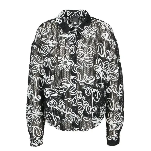 FREAKY NATION Floral Embroidered Mesh Jacket - Black