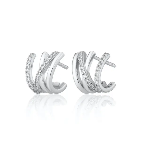 SCREAM PRETTY Crossed Illusion Hoop Stud Earrings - Silver
