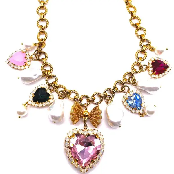 ACHALA HANDCRAFTED Heart & Bow Chain Necklace - Pink