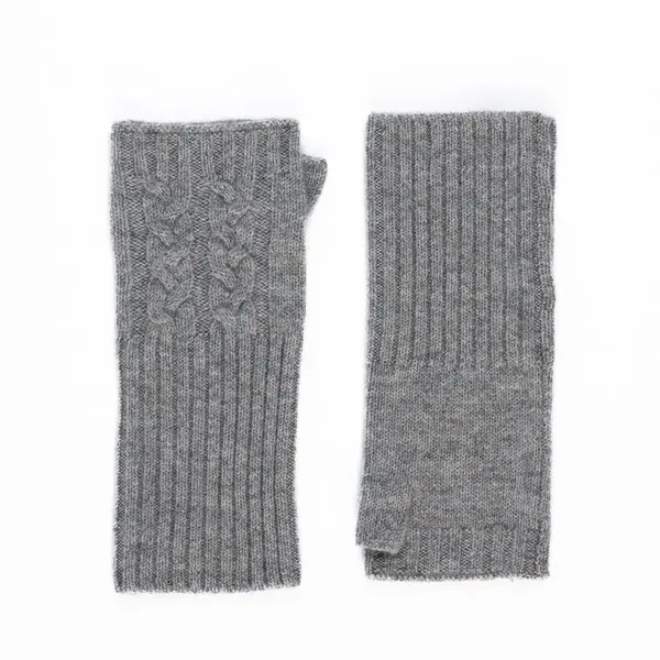 BEL CASHMERE Cable Cashmere Mittens - Grey