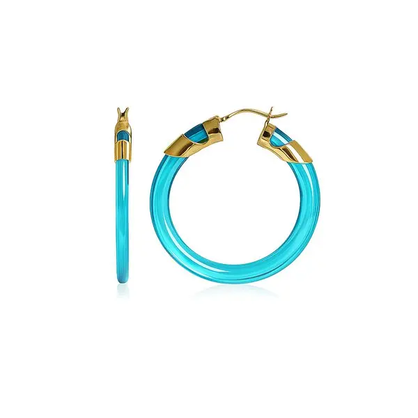 GOLD & HONEY Classic Flat Lucite Hoop Earrings With Aquamarine Detail - Gold/blue