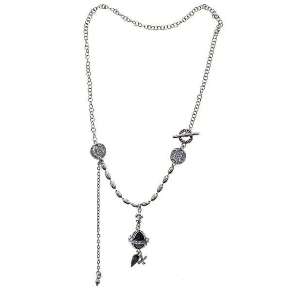 GEM KINGDOM Royal Orb Necklace With Hawkeye Bead - Silver/black