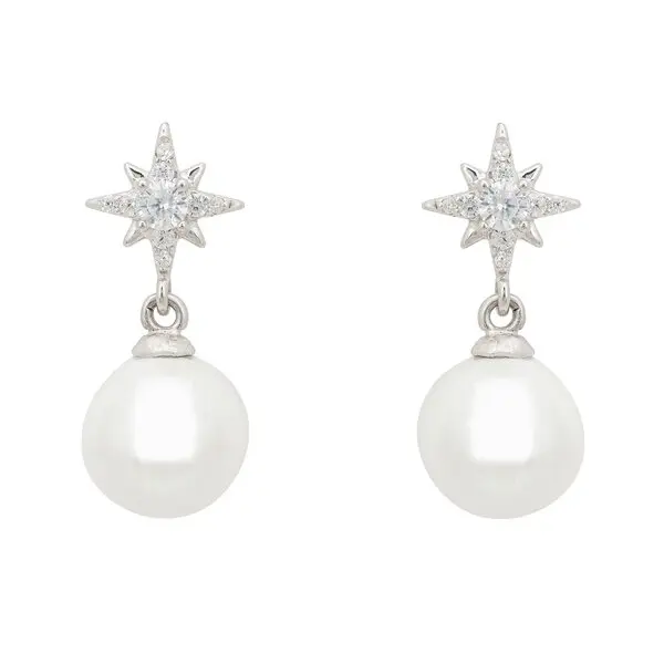LATELITA London Sterling Silver Polaris North Star Pearl Drop Earrings - Silver/white
