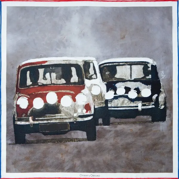 OTWAY & ORFORD Red / White / Blue Put Your Foot Down Classic Cars Silk Pocket Square. Full-size - Red/white/blue