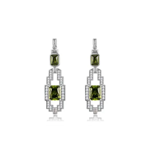 RETRO CHIC Silver / Green Hope Corner Earrings - Silver/green