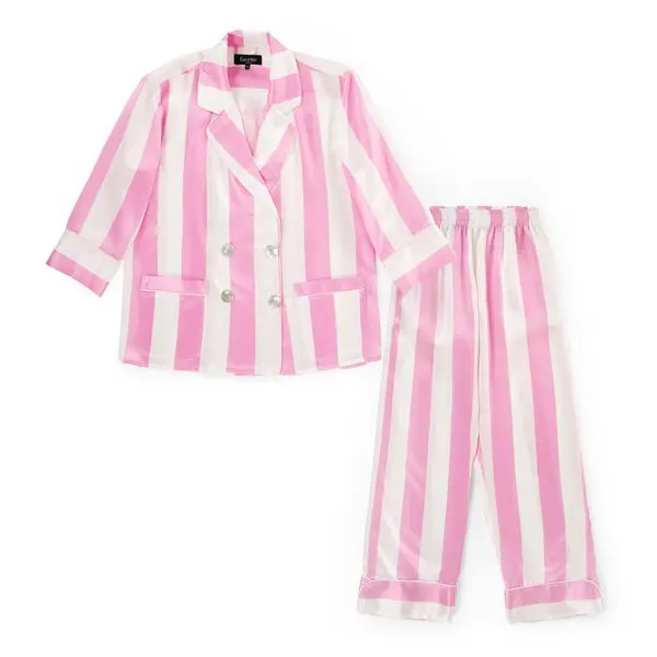 FAVETTE The In Me I Trust Silk Pajama Set In Pastel Pink - White