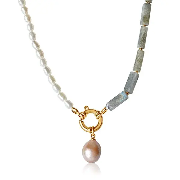 MICKEY'S GIRL Isola Rosa Necklace With Pearls And Jade - Pink/white/green
