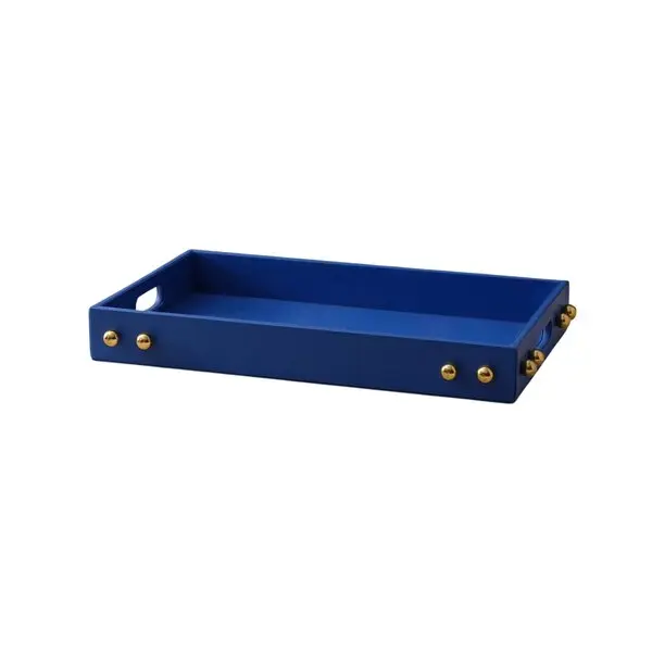 MARLETH Handmade Royal Leather Tray – Brass Stud Detailing - Blue