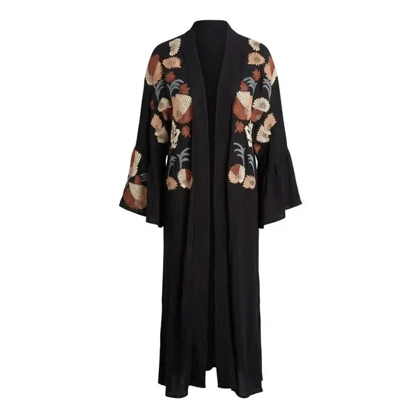 Saachi Floral Embroidered Kimono - Brown
