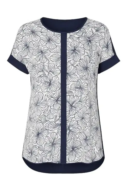CONQUISTA Floral Panel Detail Short Sleeve Top