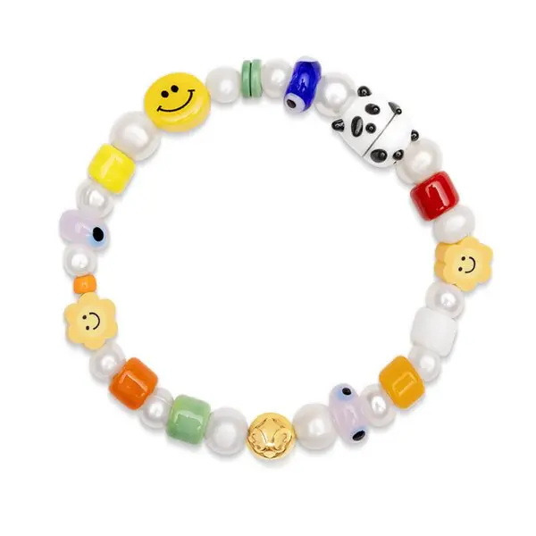 NIALAYA JEWELRY Panda Pearl Beaded Bracelet - Yellow