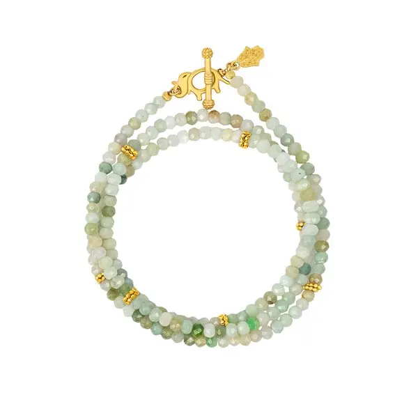 KARMA AND LUCK Manifest Abundance Jade Elephant Wrap Bracelet - Gold/green