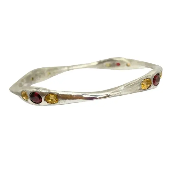 AMY DELSON JEWELRY Sterling Silver Bangle With Garnet And Citrine Gemstones - Silver/red/orange