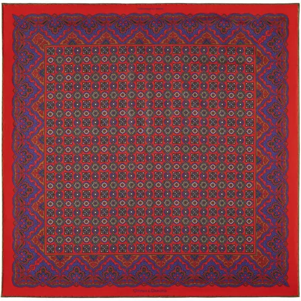 OTWAY & ORFORD Red / Blue / White 'millefiori' Silk Pocket Square In Red, Blue, Green & Off-white. Full-size - Red/blue/white