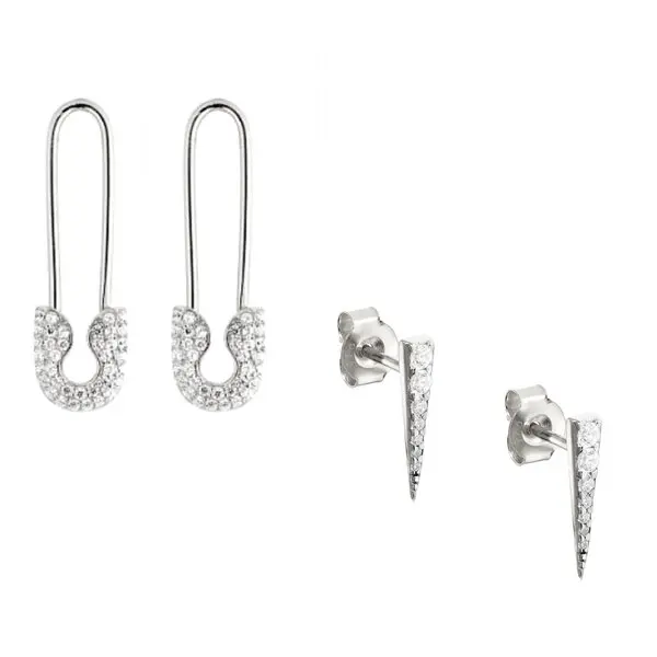 SPERO LONDON Stud And Safety Pin Earring Set - Silver
