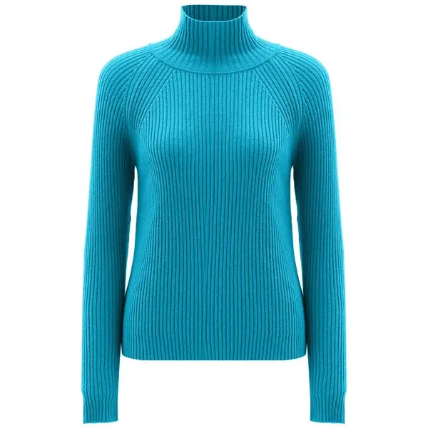 PERALUNA Ribbed Knit High Mock Neck Pullover - Blue