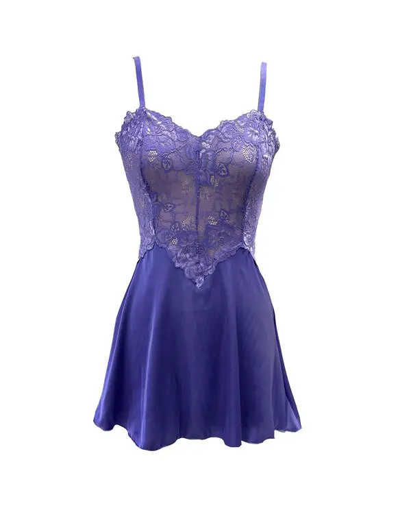 CAROL COELHO Hydrangea Satin & Lace Short Nightie - Purple