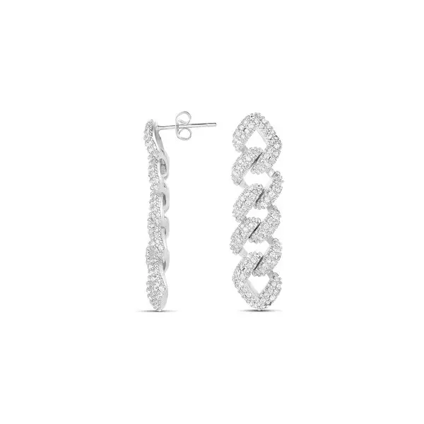 SHYMI Pave Cuban Link Earrings - Silver
