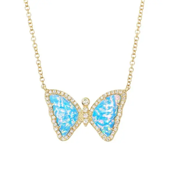 KAMARIA Mini Butterfly Necklace With Opal, Turquoise, And Diamonds - Gold