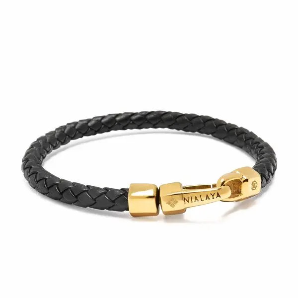 NIALAYA JEWELRY Braided Leather Bracelet With Gold-plated Clasp - Black