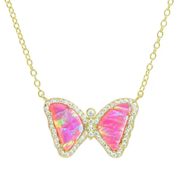 KAMARIA Butterfly Pendant Necklace - Gold/pink