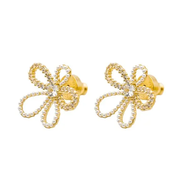 MISS CECILIA Flower Stud Earrings - Gold
