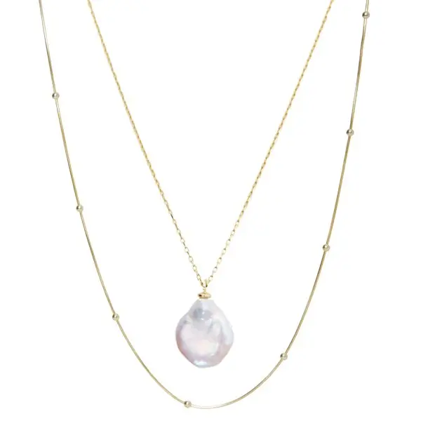 SPERO LONDON Baroque Pearl Pendant Necklace Set - Gold