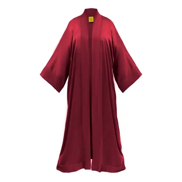 JANARA JONES Burgundy Satin Abaya Kaftan - Red