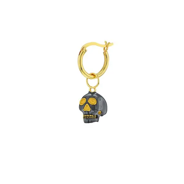 TRUE ROCKS Mini Skull Charm Hoop Earring - Grey/gold