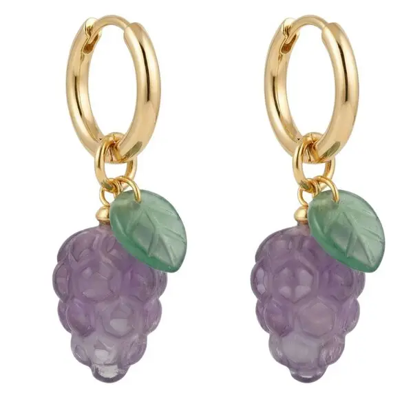 SEREE Harvest Jade Stone Charm Earrings - Purple