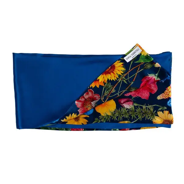 SOFIA TSERETELI Floral Satin Silk Scarf - Blue