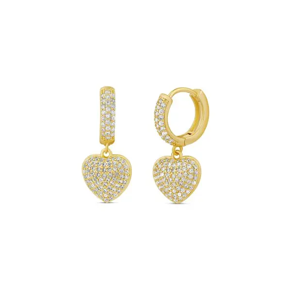 SHYMI Pave Heart Dangling Earrings - Gold