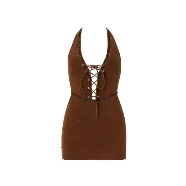 ADIBA Mahogany Bloom Suede Mini Dress