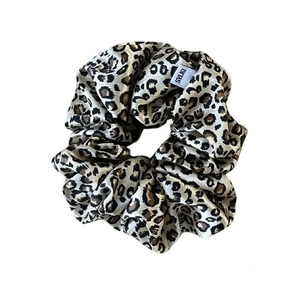 SYLKI Maxi Leopard Print Silk Scrunchie - Black