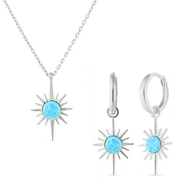 SPERO LONDON Blue Opal Northernstar Earring And Necklace Set - Silver