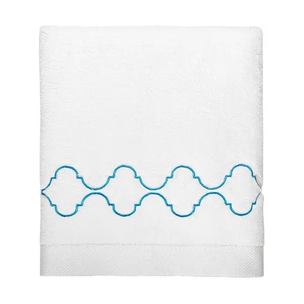 KM HOME COLLECTION Turquoise Catena Embroidery Bath Towel - White