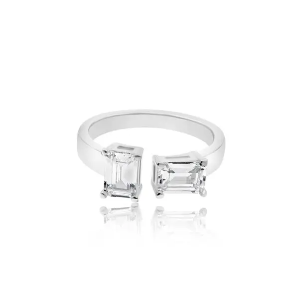 SHYMI Two Stone Cuff Stack Ring - Silver