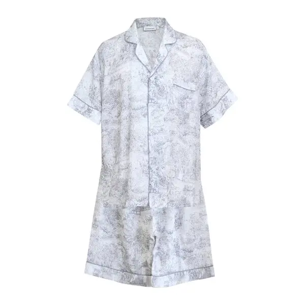 LUNALUZ Rebecca Toile Cotton Short-sleeve Pajama Set - Grey