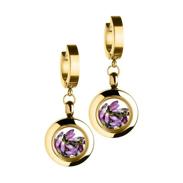 MY LITTLE NATURE Gold Plated Earrings With Heather Flowers - Gold/yellow