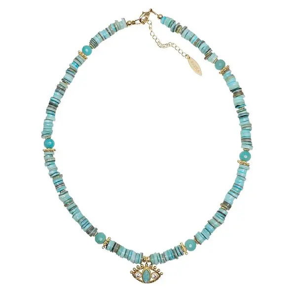 FARRA Shell Evil Eye Pendant Necklace - Green