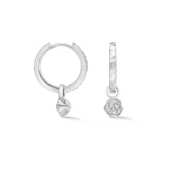 DOWER & HALL Hammered Wild Rose Drop Hoop Earrings - Silver
