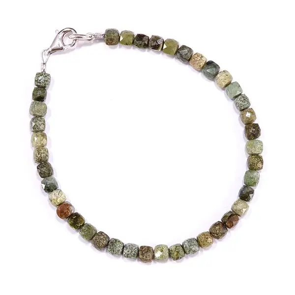 MINERALGEMS ✩ STUDIO Green Jasper Bracelet With Epidote Inclusions - Green/brown