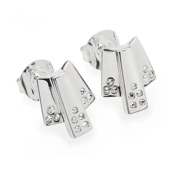 LUCY QUARTERMAINE Art Deco Triple Layer Stud Earrings - Silver