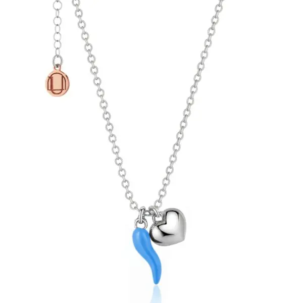 UNALOE Sterling Silver Cornicello Necklace With Heart Charm - Silver/blue