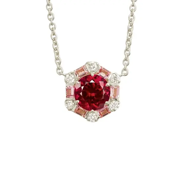 JUVETTI  Melba Hexagon Ruby, Pink Sapphire & Diamond Pendant Necklace - Silver/red/pink
